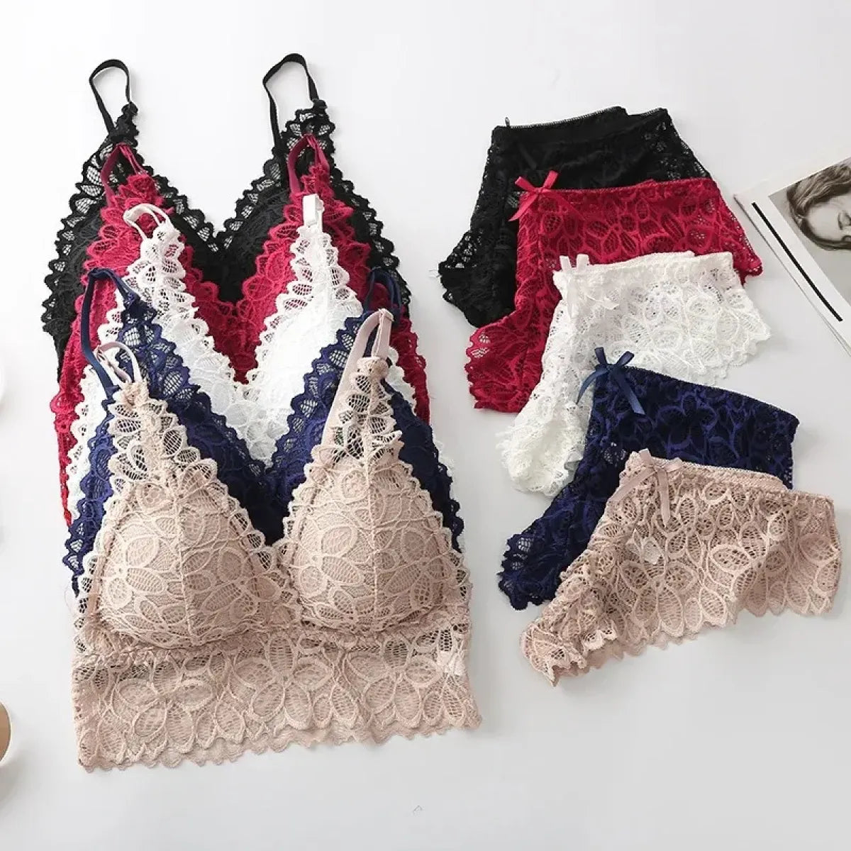 Lace Bra and Panty Set – Seamless Wire-Free Embroidered Lingerie – PopCart